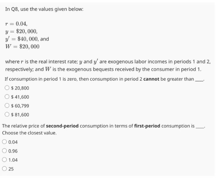 Solved In Q8, use the values given below: | Chegg.com