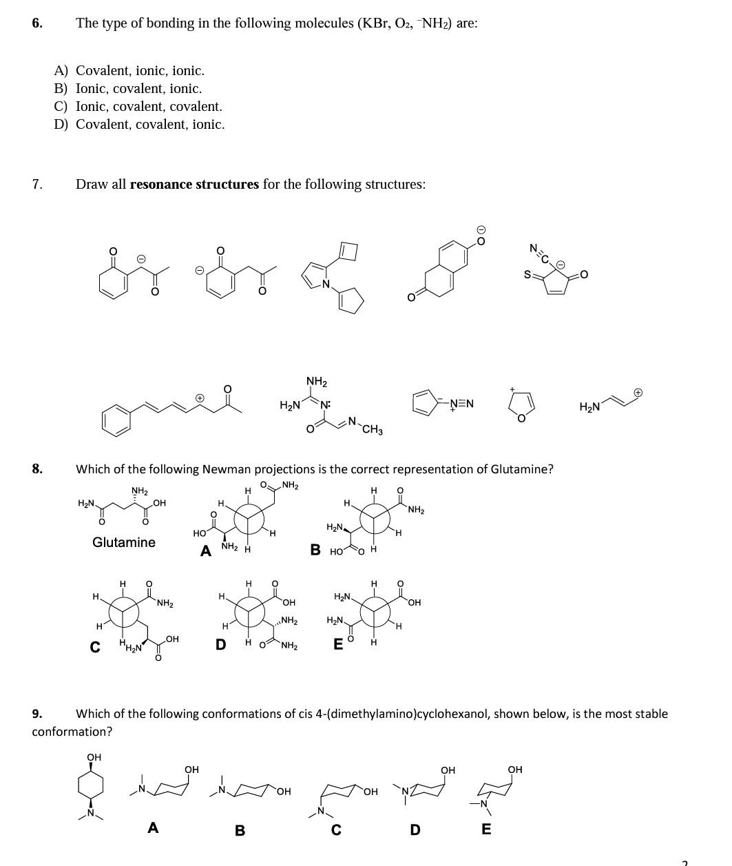Solved 6. The type of bonding in the following molecules | Chegg.com
