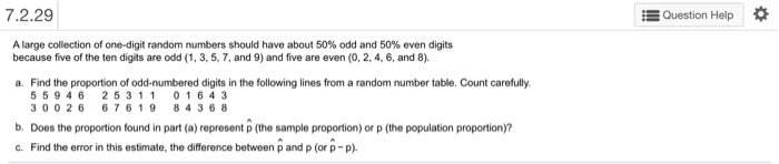 Solved 7 2 29 Question Help A Large Collection Of One Digit