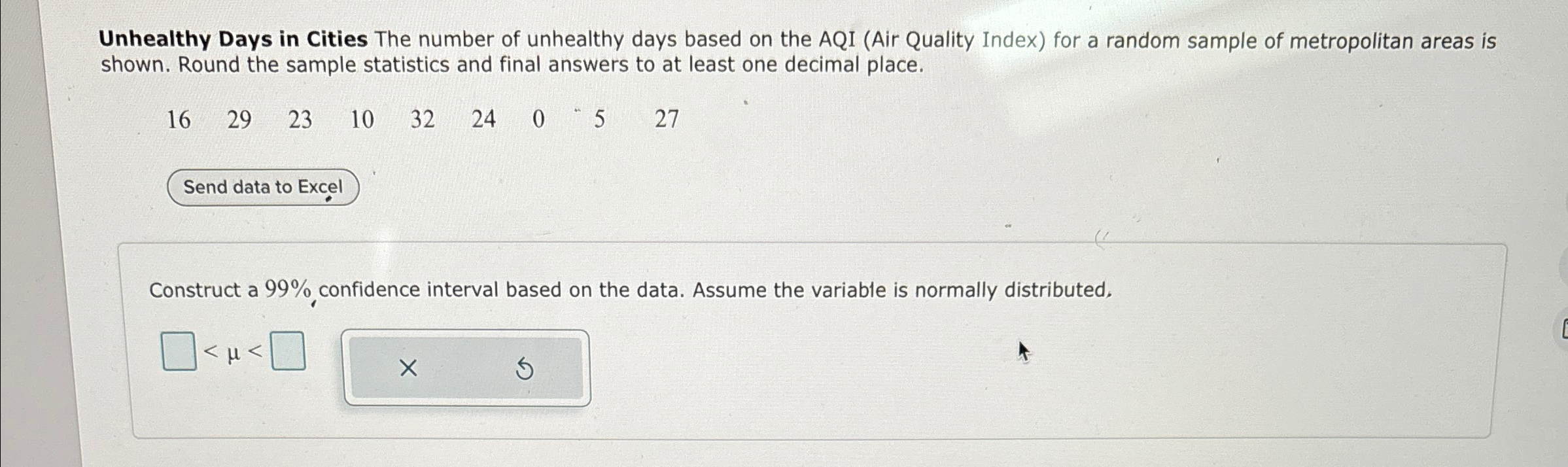 Solved Unhealthy Days in Cities The number of unhealthy days | Chegg.com