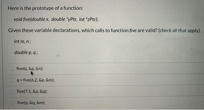Solved Here Is The Prototype Of A Function Void Fivedouble 4976