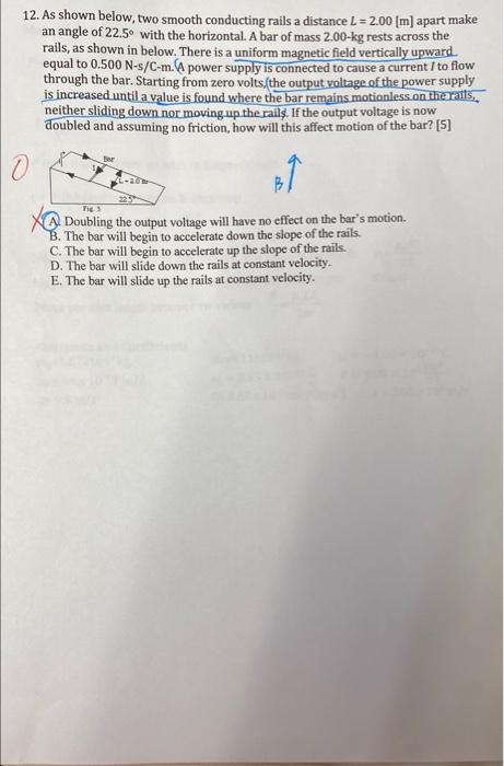 Solved 12. As shown below, two smooth conducting rails a | Chegg.com
