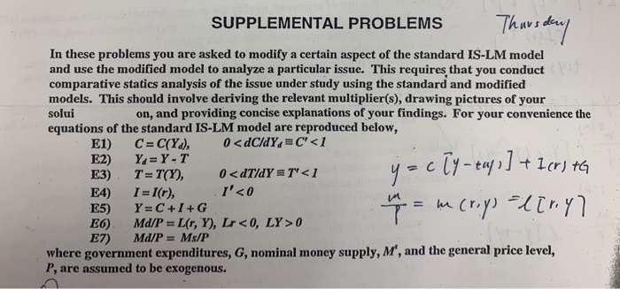 Solved SUPPLEMENTAL PROBLEMS Thursday In these problems you | Chegg.com