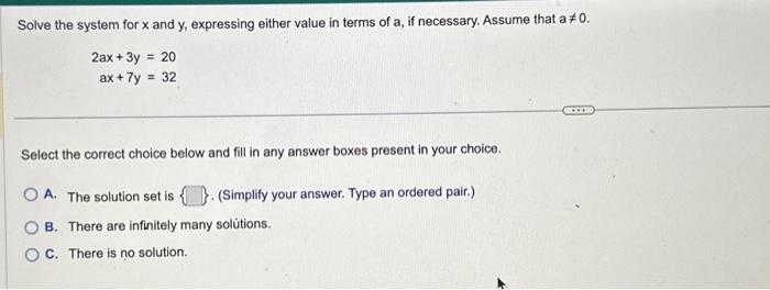 Solved Solve the system for x and y, expressing either value | Chegg.com