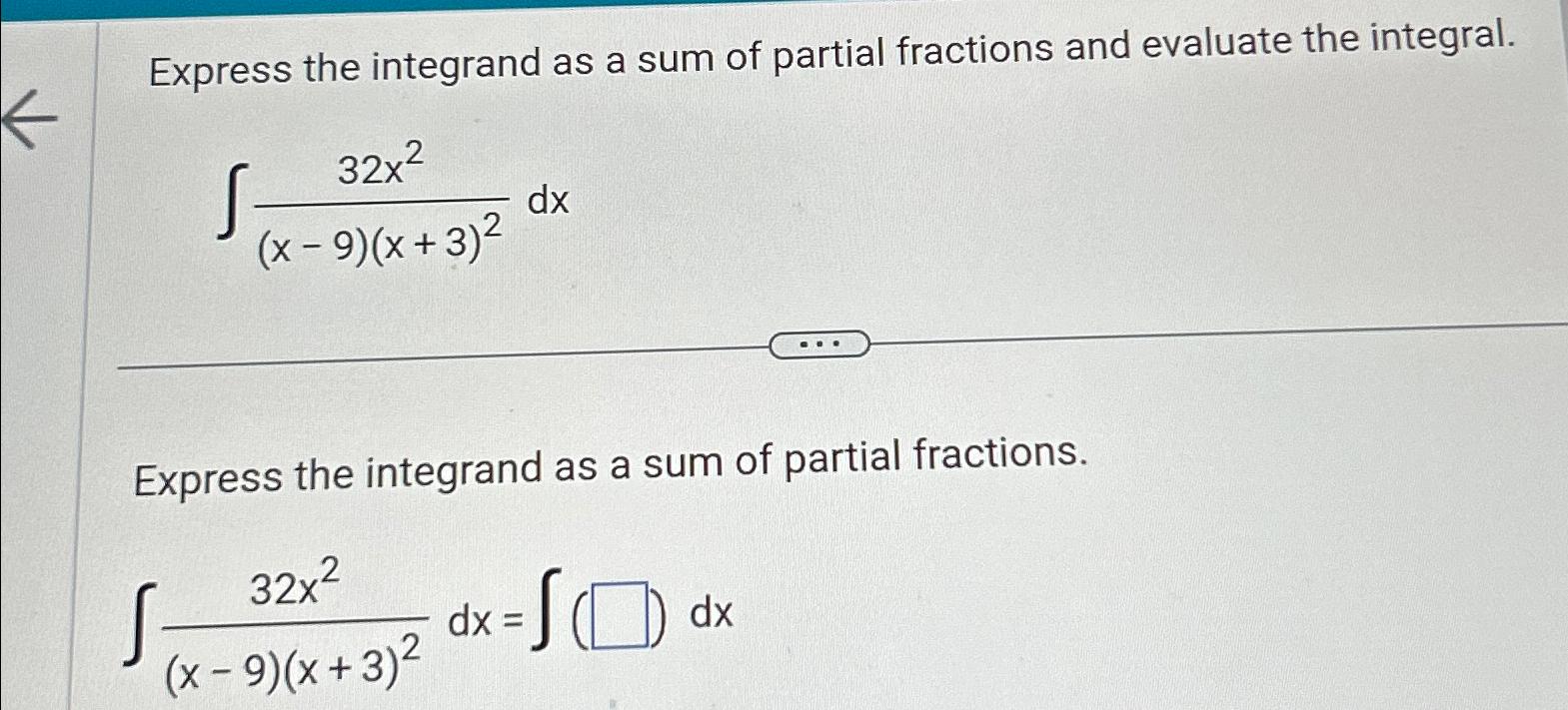 Solved Express the integrand as a sum of partial fractions | Chegg.com
