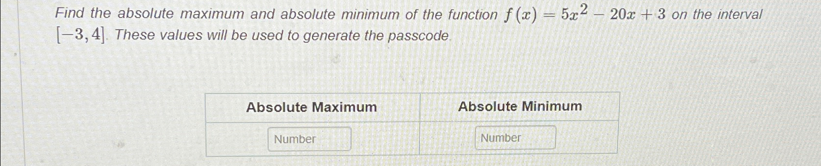 Solved Find the absolute maximum and absolute minimum of the | Chegg.com