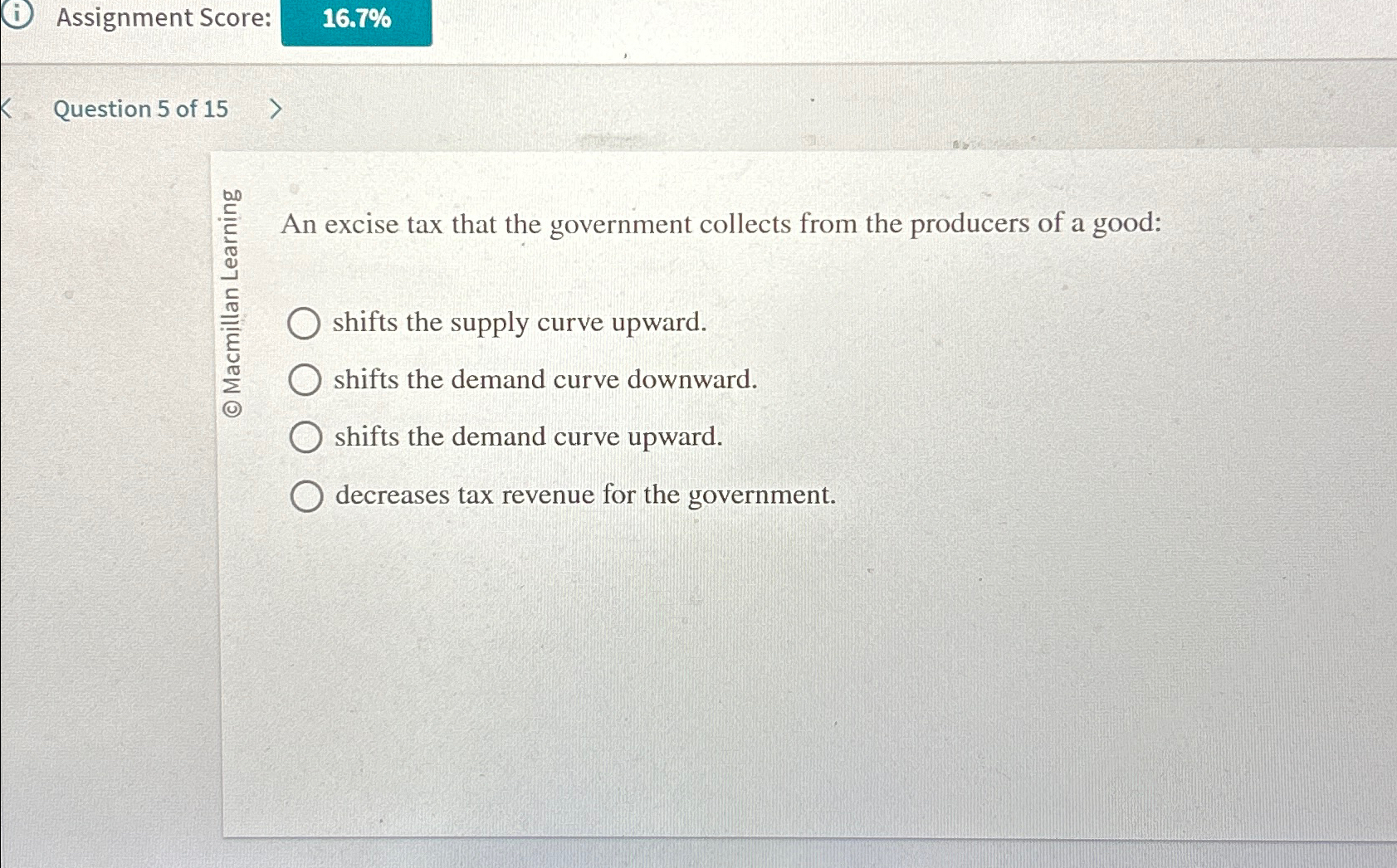Solved Assignment Score:Question 5 ﻿of 15An excise tax that | Chegg.com