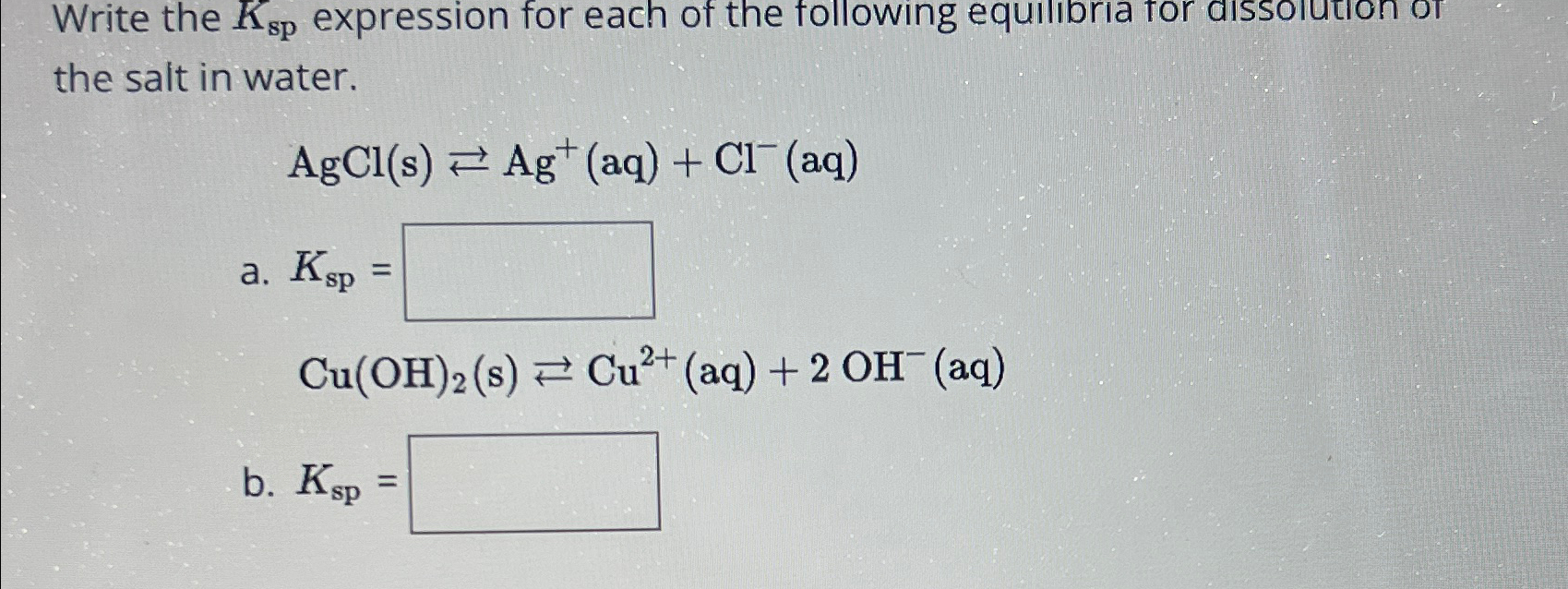 Solved Write the Ksp ﻿expression for each of the following | Chegg.com