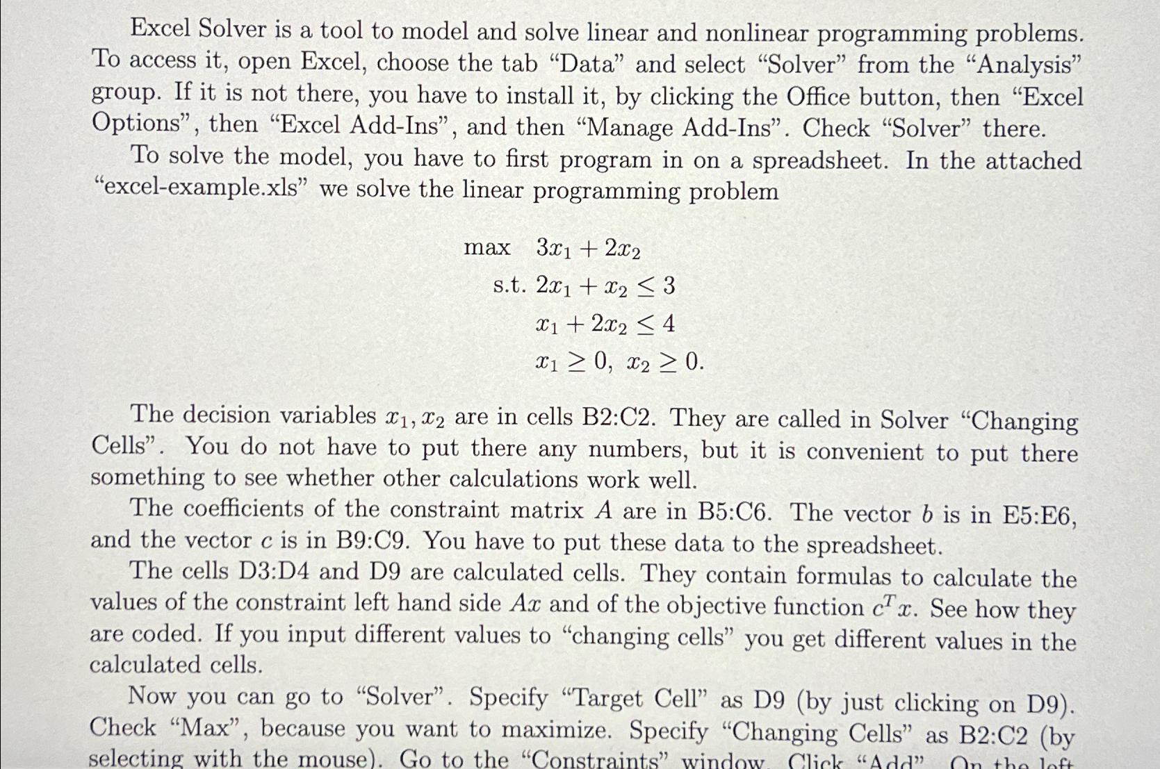 Solved Excel Solver is a tool to model and solve linear and | Chegg.com