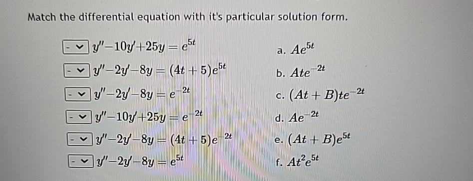 Solved Match the differential equation with it's particular | Chegg.com