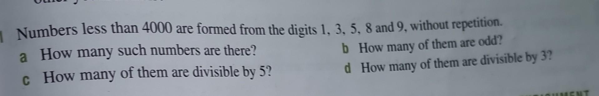 Solved Numbers less than 4000 are formed from the digits | Chegg.com
