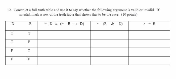 12. Construct a full truth table and use it to say | Chegg.com