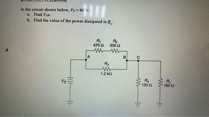 Solved In the circuit shown below, Vs = 40 V: a. Find VAB. | Chegg.com