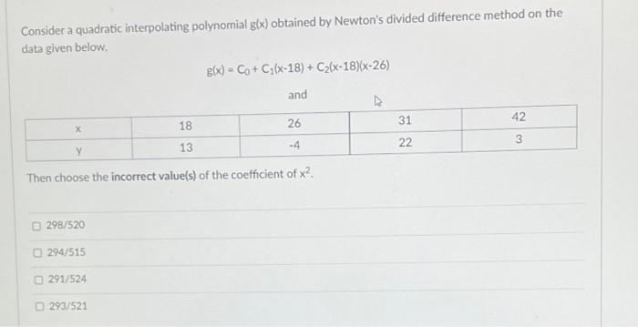 Solved Considera quadratic interpolating polynomial g(x) | Chegg.com