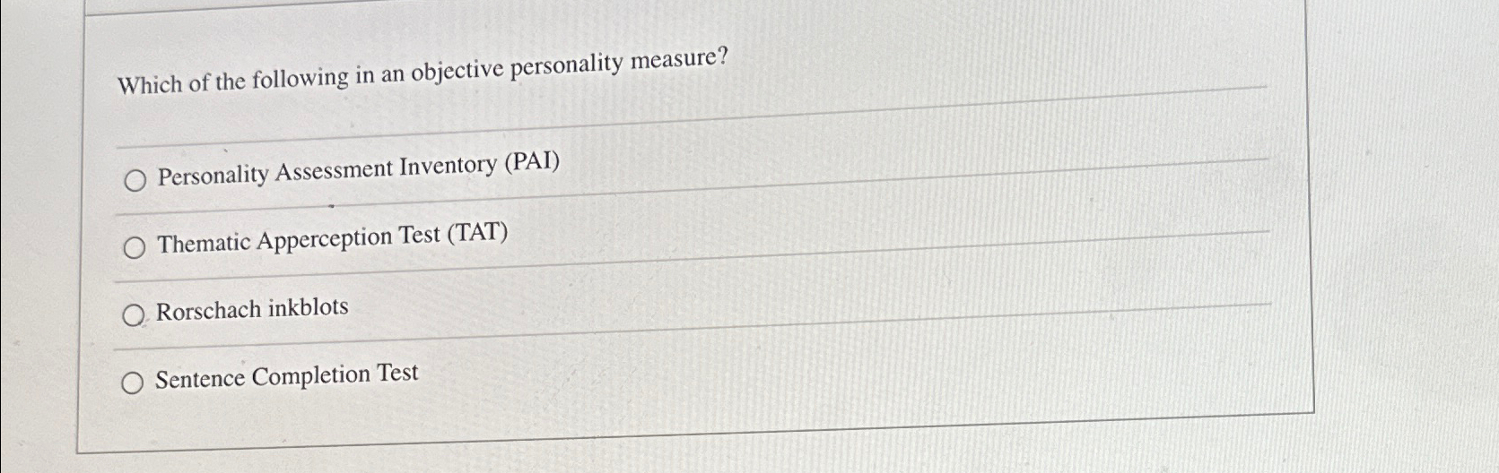 Solved Which of the following in an objective personality | Chegg.com
