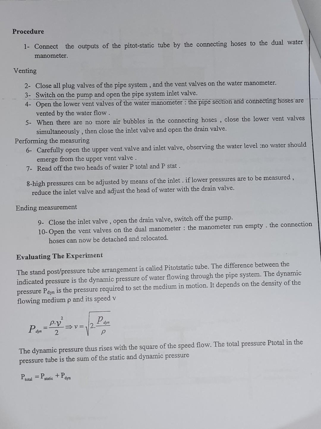 Solved EXPERIMENT 2 HYDROSTATICS BENCH AND PRESSURE | Chegg.com