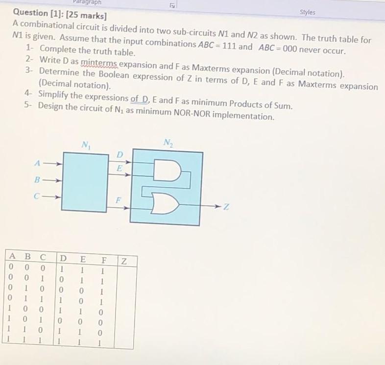 Solved graph Styles Question [1]: [25 marks] A combinational | Chegg.com