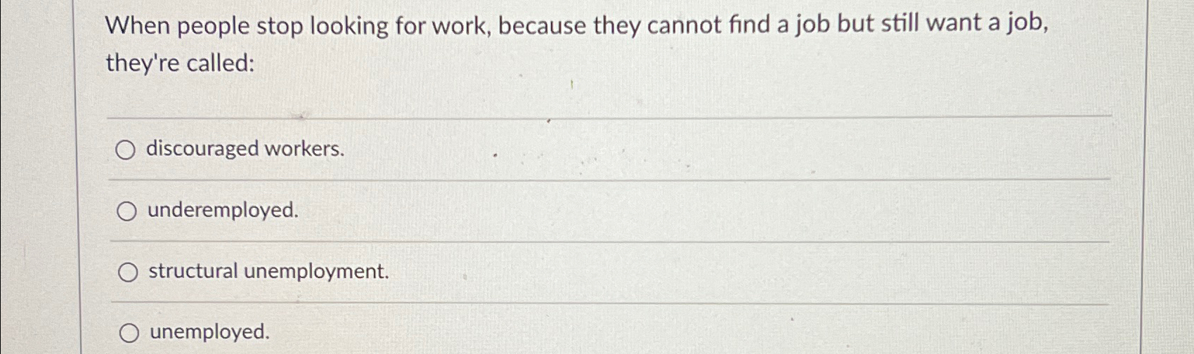 Solved When people stop looking for work, because they | Chegg.com