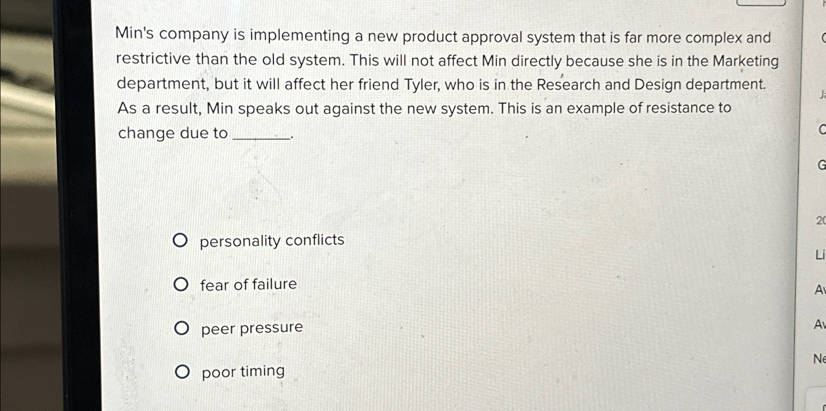 Solved Min's company is implementing a new product approval | Chegg.com