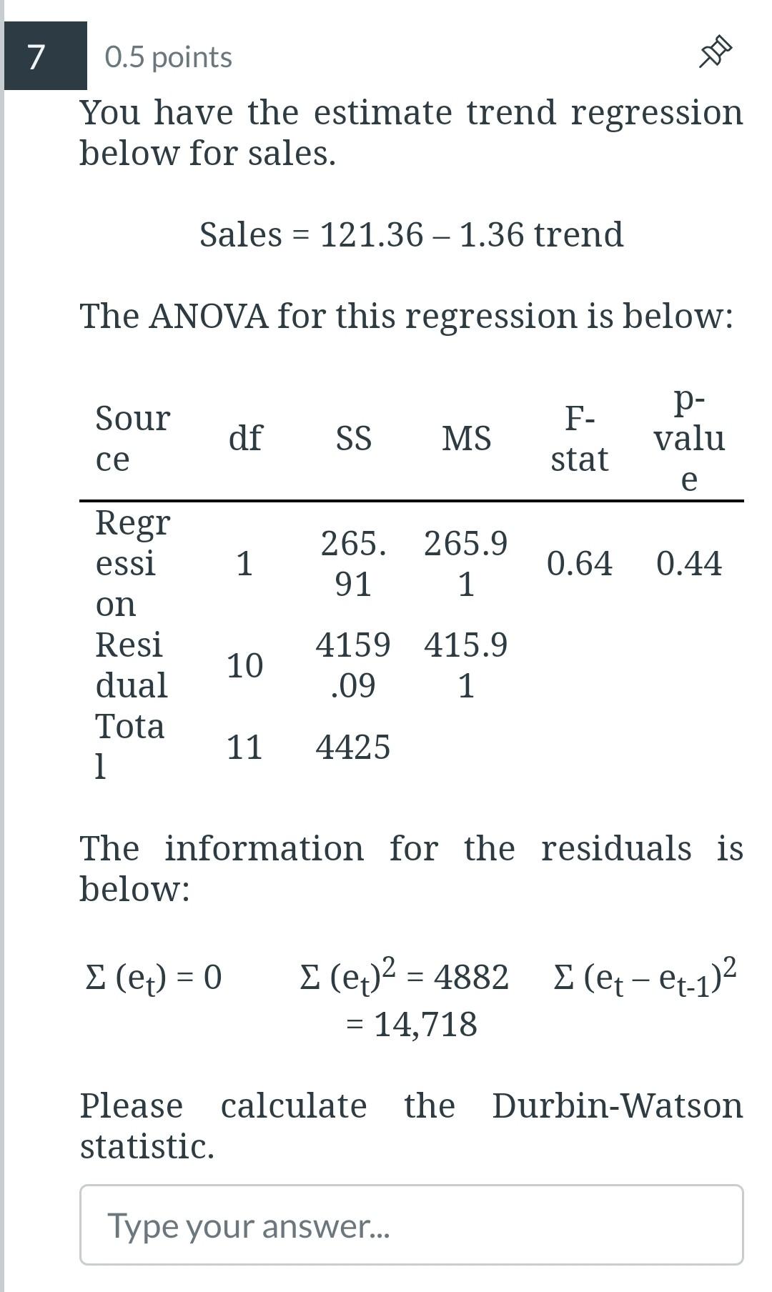 Solved 0.5 points Assume that Sum of Squares due to the | Chegg.com