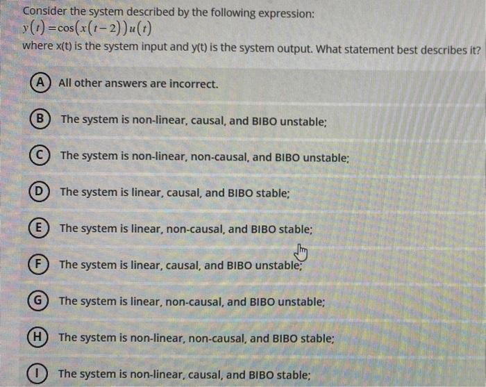 Solved Consider the system described by the following | Chegg.com