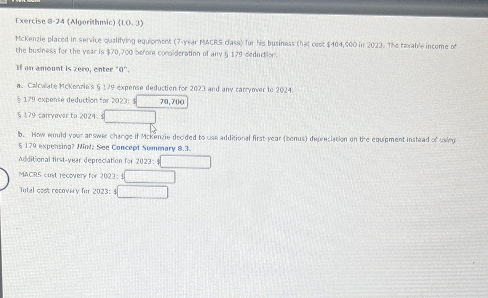 Solved Exercise 8-24 (Algorithmic) (10.3)Mckenzie placed in | Chegg.com