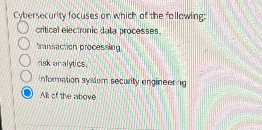 Solved Cybersecurity focuses on which of the following: | Chegg.com
