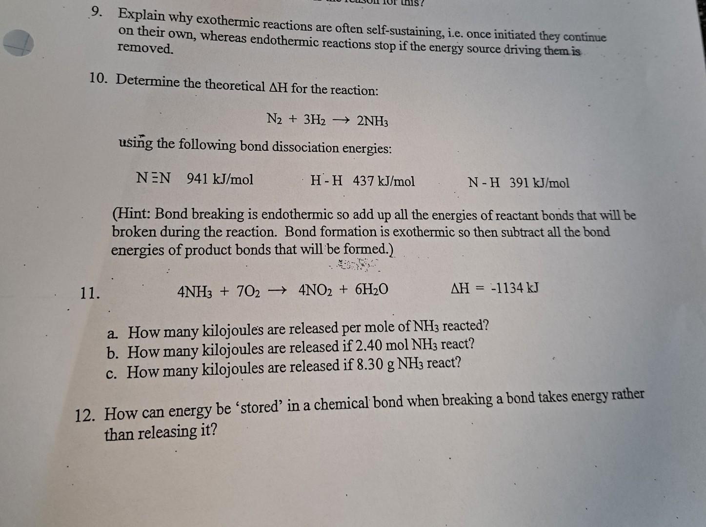 Solved 9. Explain why exothermic reactions are often | Chegg.com
