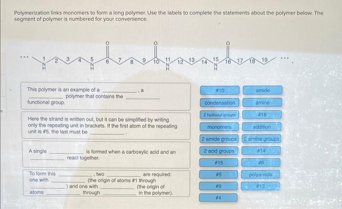 [Solved]: Polymerization links monomers to form a long poly