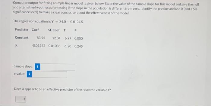 Solved Computer output for fitting a simple linear model is | Chegg.com