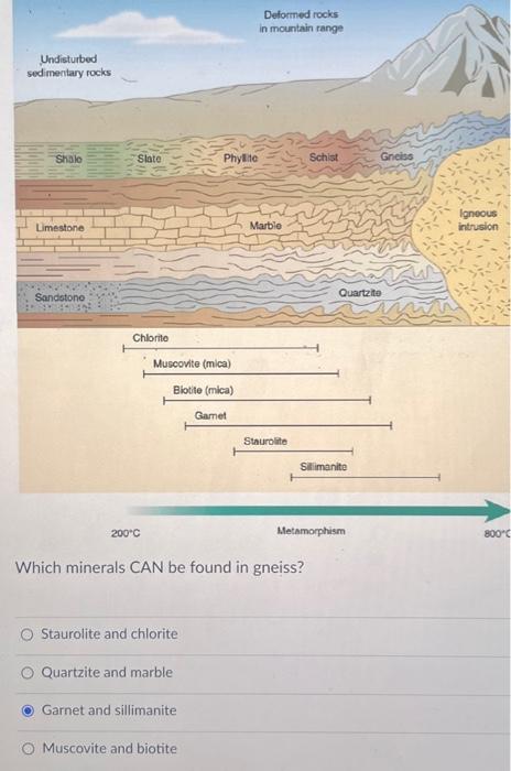 Solved Which minerals CAN be found in gneiss? Staurolite and | Chegg.com