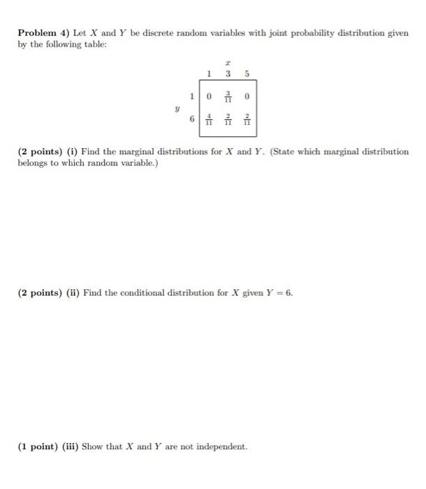 Solved Problem 4) Let X and Y be discrete random variables | Chegg.com
