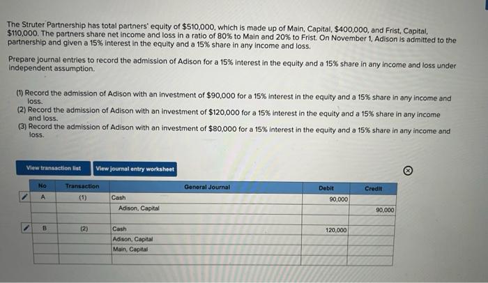 Solved The Struter Partnership has total partners' equity of | Chegg.com