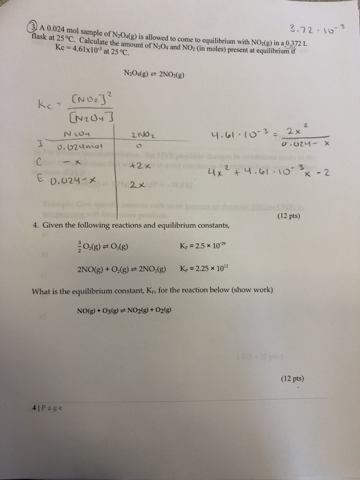 Solved a 0.024 mil samples of N2O4 (g) is allowed to come to | Chegg.com