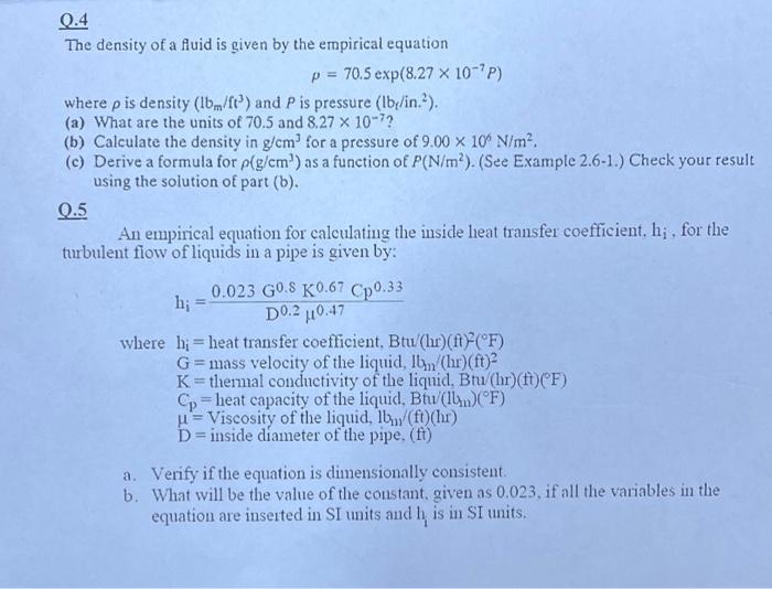 Solved The density of a fluid is given by the empirical | Chegg.com