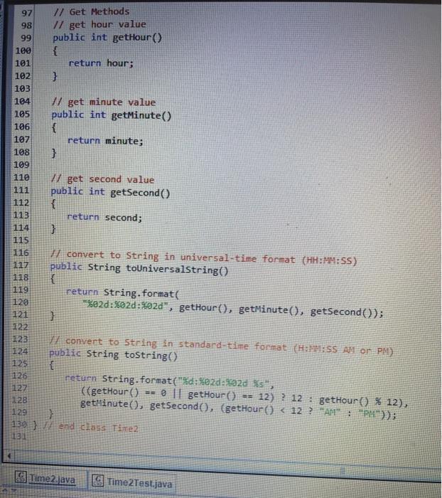 Solved ASSIGNMENT 1 INSTRUCTIONS Using the Time2.java and | Chegg.com
