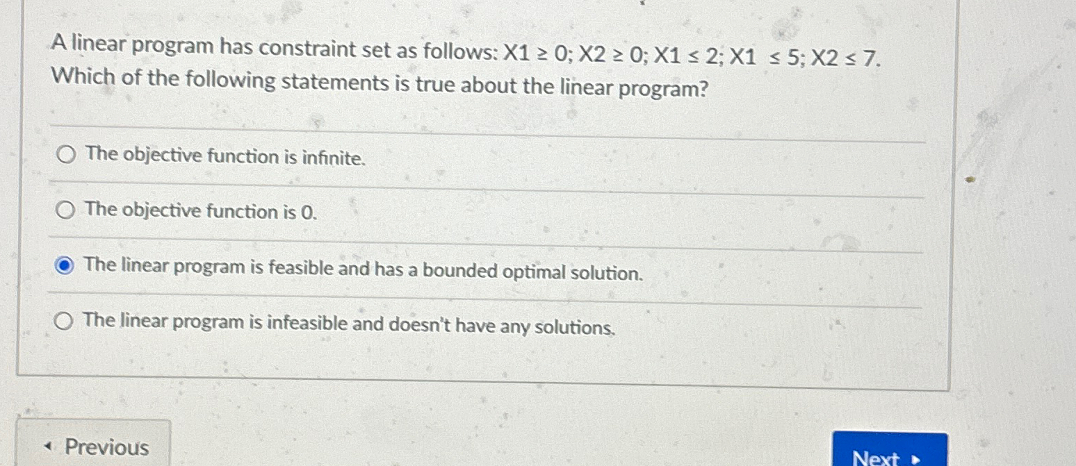 Solved A linear program has constraint set as follows: | Chegg.com