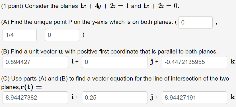 Solved ( 1 ﻿point) ﻿Consider the planes 1x+4y+2z=1 ﻿and | Chegg.com
