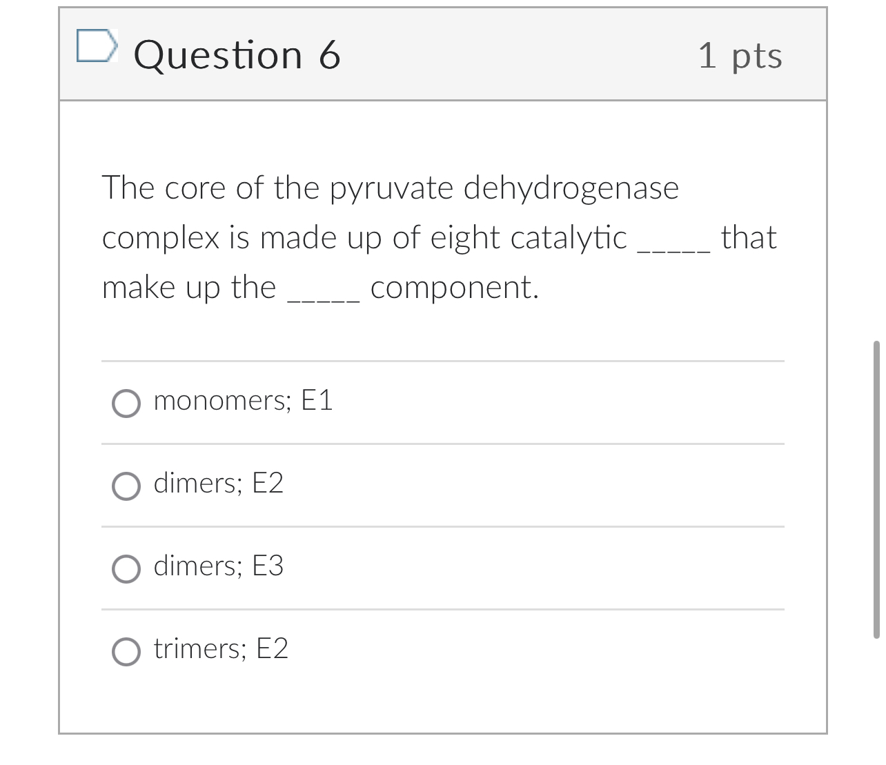 Solved Question 61 ﻿ptsThe core of the pyruvate | Chegg.com