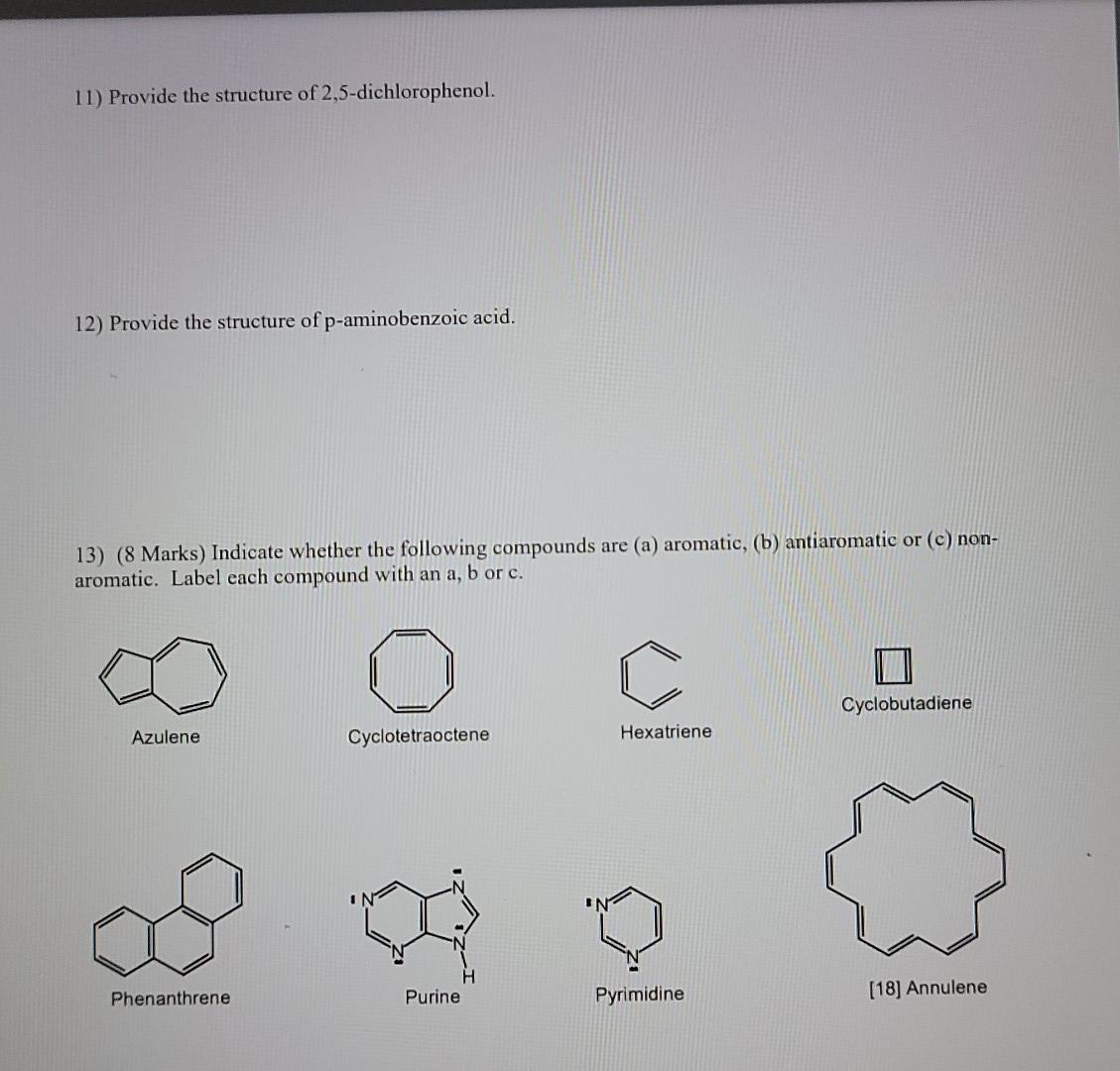 Solved 11) Provide the structure of 2,5-dichlorophenol. 12) | Chegg.com