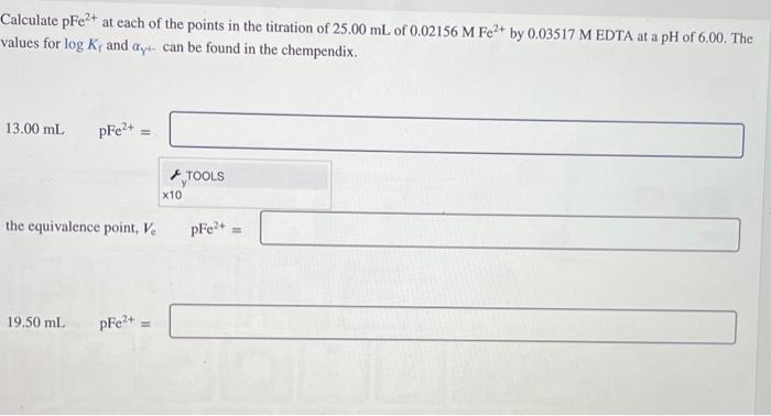 Solved Calculate pFe2+ at each of the points in the | Chegg.com