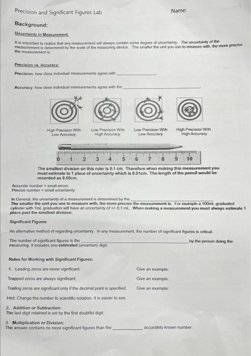 Solved Precision and Significant Figures Lab Name: | Chegg.com