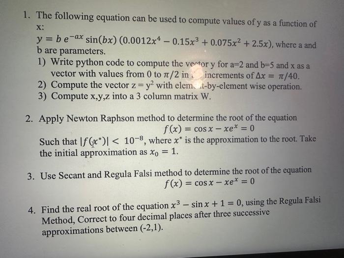 Solved 1. The following equation can be used to compute | Chegg.com