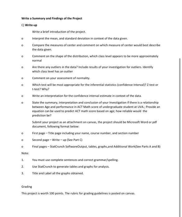 Solved MTH 245 PROIECT Purpose This project is to help you | Chegg.com