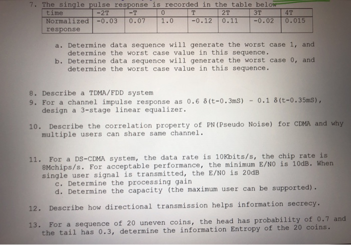7. The single pulse response is recorded in the table | Chegg.com