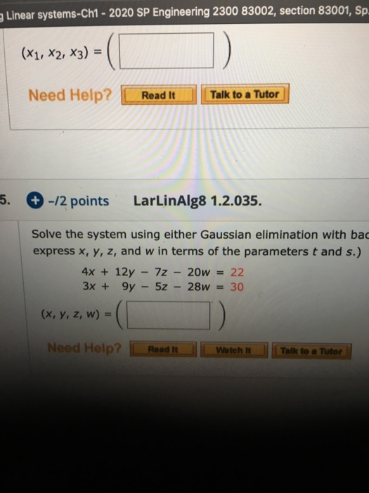 Solved Linear systems-Ch1 - 2020 SP Engineering 2300 83002, | Chegg.com