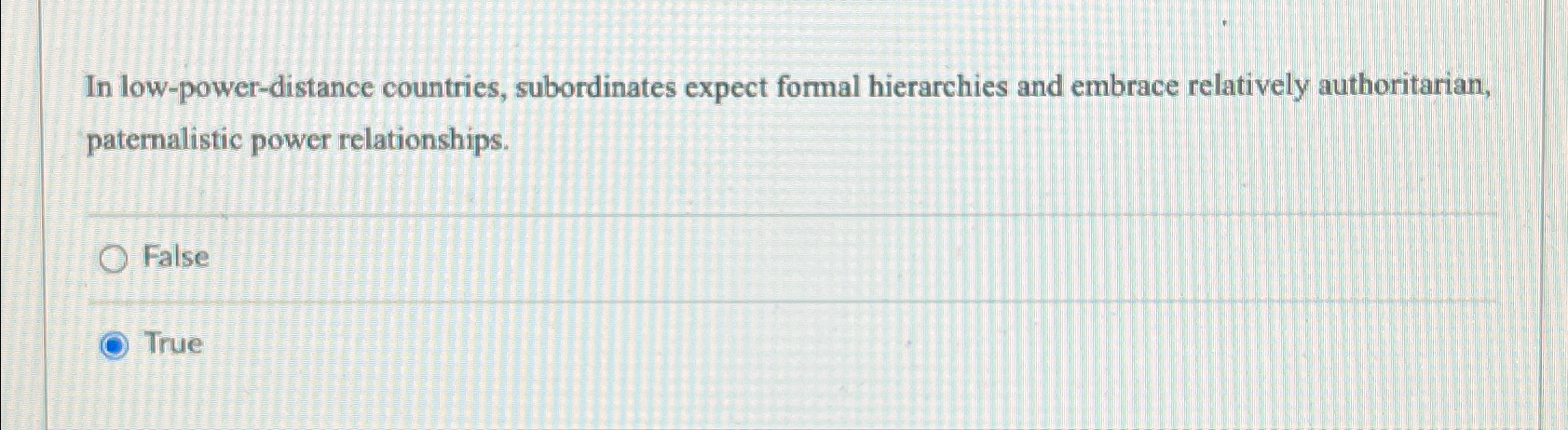 Solved In low-power-distance countries, subordinates expect | Chegg.com
