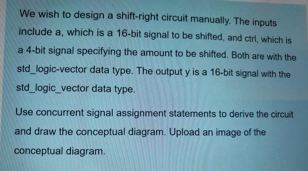 Solved We wish to design a shift-right circuit manually. The | Chegg.com