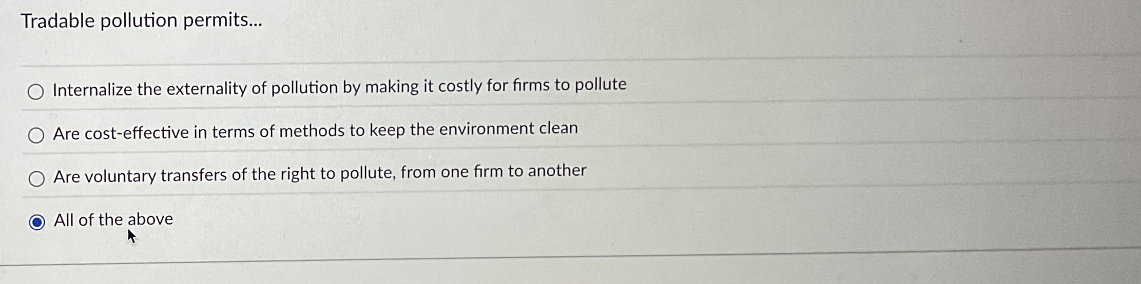 Solved Tradable pollution permits...Internalize the | Chegg.com