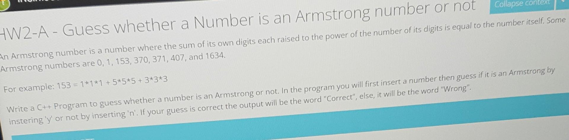 Solved HW2-A - Guess whether a Number is an Armstrong number | Chegg.com